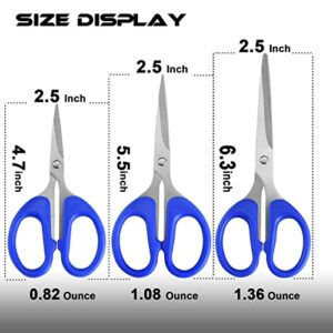 Household Scissors Set of 3, All-Purpose Scissors with Stainless Steel Razor Blades,Suitable for School, Office, Crafting and Family Daily Use, 4.7/5.5/6.3inch, Blue