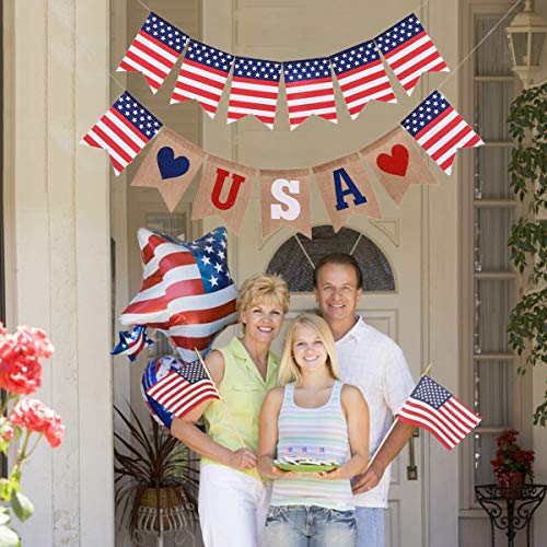 4th of July Decorations,Fourth of July Patriotic Party Decorations Supplies, Pack of 2Pack American Patriotic Banner Jute Burlap Love USA and US Flag Bunting (2Pack Banner)