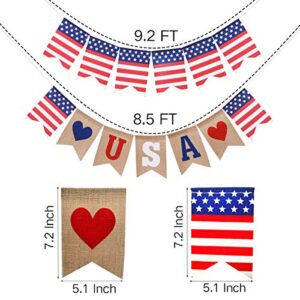 4th of July Decorations,Fourth of July Patriotic Party Decorations Supplies, Pack of 2Pack American Patriotic Banner Jute Burlap Love USA and US Flag Bunting (2Pack Banner)