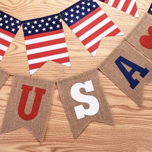 4th of July Decorations,Fourth of July Patriotic Party Decorations Supplies, Pack of 2Pack American Patriotic Banner Jute Burlap Love USA and US Flag Bunting (2Pack Banner)