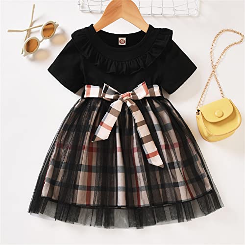 VSFAOV Toddler Girls Summer Floral Dresses Short Sleeve Holiday Day Ruffles Baby Princess Dress (2-Black,12-24 Months)