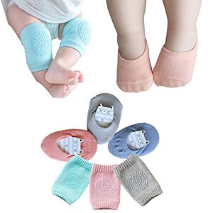 BOSONER Baby Crawling Anti-Slip Knee and Anti Slip Baby Boys Girls Socks Best Infant Gift, Unisex Baby Toddlers Kneepads (Blue Pink Grey) 6-24 Months