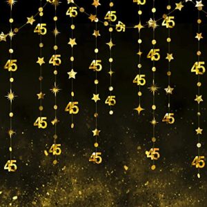 Gold 45th Birthday Decorations Number 45 Circle Dot Twinkle Star Garland Metallic Hanging Streamer Bunting Banner Backdrop for Women Mens 45 Year Old Birthday Forty Five Anniversary Party Supplies