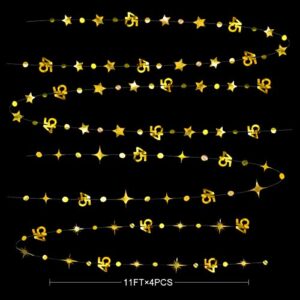 Gold 45th Birthday Decorations Number 45 Circle Dot Twinkle Star Garland Metallic Hanging Streamer Bunting Banner Backdrop for Women Mens 45 Year Old Birthday Forty Five Anniversary Party Supplies