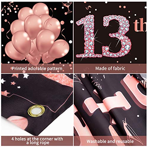 Kauayurk 13th Birthday Banner Decorations for Girls, Large Happy 13 Year Old Birthday Party Decorations Supplies Sign, Rose Gold Thirteen Birthday Decor Photo Prop (9.8x1.6ft)