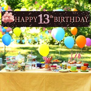 Kauayurk 13th Birthday Banner Decorations for Girls, Large Happy 13 Year Old Birthday Party Decorations Supplies Sign, Rose Gold Thirteen Birthday Decor Photo Prop (9.8x1.6ft)