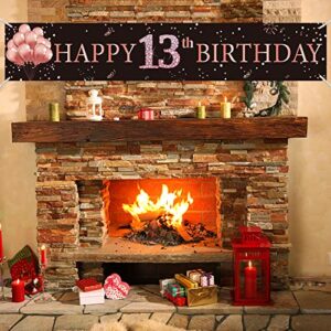 Kauayurk 13th Birthday Banner Decorations for Girls, Large Happy 13 Year Old Birthday Party Decorations Supplies Sign, Rose Gold Thirteen Birthday Decor Photo Prop (9.8x1.6ft)