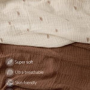 Muslin Pack N Play Sheets Fitted for Pack and Play Mattress and Mini Cribs, 100% Muslin Cotton for Natural Comfort Fitted for Baby Boys and Girls, Boho Baby Nursery Design, 2 Pack (Sunshine&Brown)