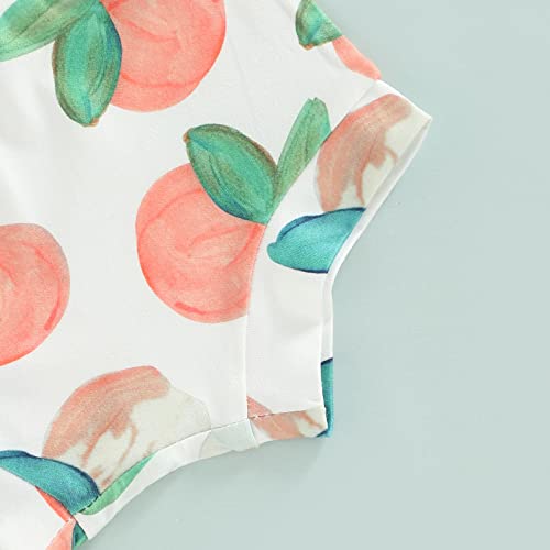 3Pcs Baby Girl Summer Clothes Set Letter Print Short Sleeve T Shirt Top Floral Shorts Headband Outfit (Orange Peachy, 6-12 Months)