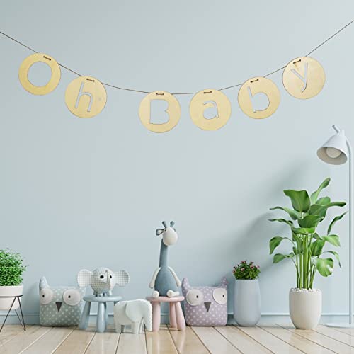 Boho Wood Oh Baby Banner, Wood Baby Shower Decorations,Wood Gender Reveal Banner,Oh Baby Party Decorations,Boho Theme Baby Shower Banner,Oh Baby Sign Gender Reveal Door Hanging