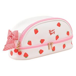 jellyea kawaii pencil bag cute strawberry pattern pencil case cartoon pink pencil bag with bow kawaii school stationery supplies (white strawberry)