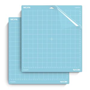 nicapa light grip cutting mat for cricut maker 3/maker/explore 3/air 2/air/one (12×12 inch,2 mats) light adhesive sticky blue quilting replacement cut mats