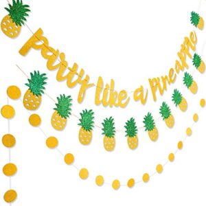 6 Pieces Pineapple Banner Party Like A Pineapple Decoration Circle Dots Garland Gold Glitter Bunting Garland for Hawaiian Luau Tropical Theme Party Supplies