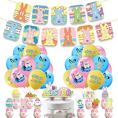 Easter Party Balloon Set - Easter Happy Banner, Easter Egg Bunny Balloon, Easter Cake Tag,Easter Party Supplies (34 Pieces)