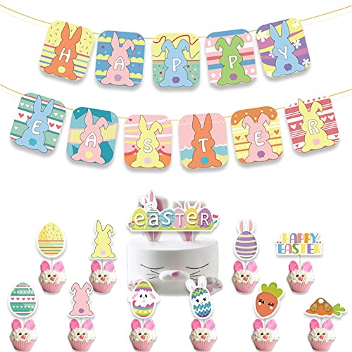 Easter Party Balloon Set - Easter Happy Banner, Easter Egg Bunny Balloon, Easter Cake Tag,Easter Party Supplies (34 Pieces)