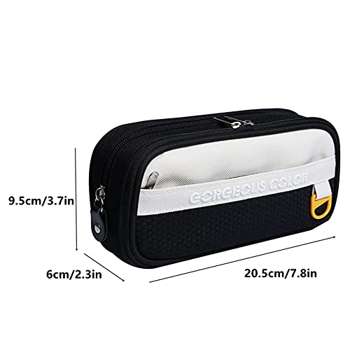 HANXIUCAO Pen Case 3-layer Storage Bag, Portable Pencil Case, Stationery Box, High-quality Zipper Pen Case, Used As A Pen Holder Tool Bag Storage Box (Simple style ，black and gray)