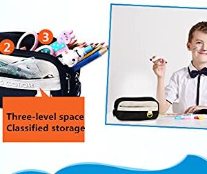 HANXIUCAO Pen Case 3-layer Storage Bag, Portable Pencil Case, Stationery Box, High-quality Zipper Pen Case, Used As A Pen Holder Tool Bag Storage Box (Simple style ，black and gray)