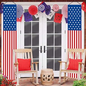 SU2SON American Flag Porch Signs Outdoor Decorations Banner, 4th of July Stars and Stripes Hanging Banner for Front Door Indoor