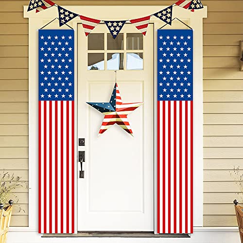 SU2SON American Flag Porch Signs Outdoor Decorations Banner, 4th of July Stars and Stripes Hanging Banner for Front Door Indoor