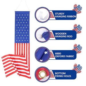 SU2SON American Flag Porch Signs Outdoor Decorations Banner, 4th of July Stars and Stripes Hanging Banner for Front Door Indoor