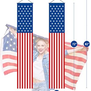 SU2SON American Flag Porch Signs Outdoor Decorations Banner, 4th of July Stars and Stripes Hanging Banner for Front Door Indoor