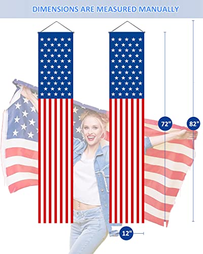 SU2SON American Flag Porch Signs Outdoor Decorations Banner, 4th of July Stars and Stripes Hanging Banner for Front Door Indoor