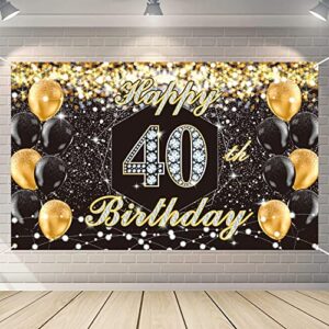 ailiba 40th birthday banner backdrop, 40th birthday party decorations black gold 40th birthday photography background, black gold happy 40th birthday sign birthday party supplies