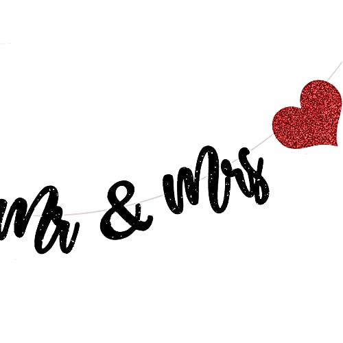 PALASASA Future Mr & Mrs Banner,Glitter Wedding Party Decor Props,Bridal Shower/Engagement/Bachelorette Party Decorations-Pre-Strung (Black)