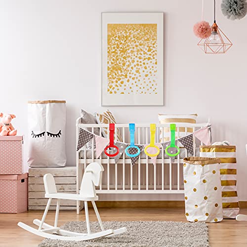 8 Pieces Baby Crib Pull Ring Baby Walking Exercises Assistant Rings Bed Stand Up Ring Hanging Ring Crib Pull Rings for Playpen Play Gym Cot Ring for Baby Toddler (3.5 x 2.8 Inch)