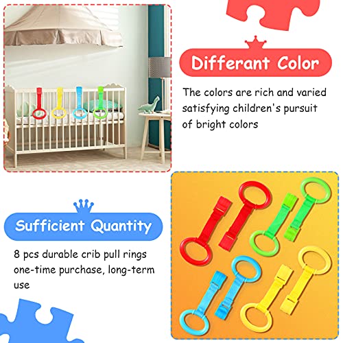 8 Pieces Baby Crib Pull Ring Baby Walking Exercises Assistant Rings Bed Stand Up Ring Hanging Ring Crib Pull Rings for Playpen Play Gym Cot Ring for Baby Toddler (3.5 x 2.8 Inch)