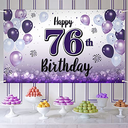 LASKYER Happy 76th Birthday Purple Large Banner - Cheers to 76 Years Old Birthday Home Wall Photoprop Backdrop,76th Birthday Party Decorations.