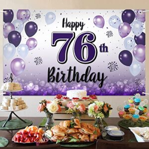 LASKYER Happy 76th Birthday Purple Large Banner - Cheers to 76 Years Old Birthday Home Wall Photoprop Backdrop,76th Birthday Party Decorations.