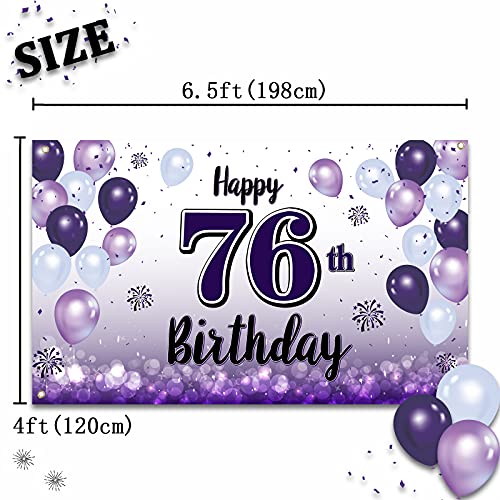 LASKYER Happy 76th Birthday Purple Large Banner - Cheers to 76 Years Old Birthday Home Wall Photoprop Backdrop,76th Birthday Party Decorations.