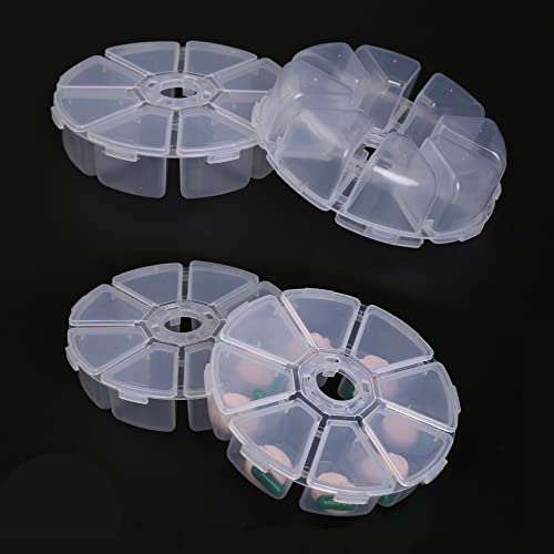 4Pcs 8 Grid Round Clear Plastic Storage Organizer Containers Portable Jewelry Dividers Box Display Case for Jewelry Beads Nail Art Small Craft Items