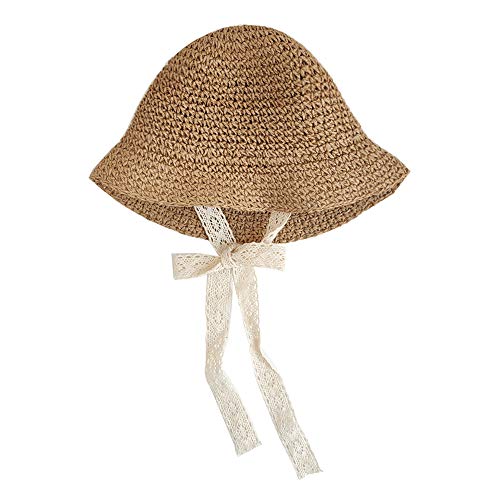 Little Girl Kids Summer Straw Hat,Toddler Wide Brim Floppy Beach Sun Visor Hat,Girl's Sun Hat (6-24 Months, Khaki z)