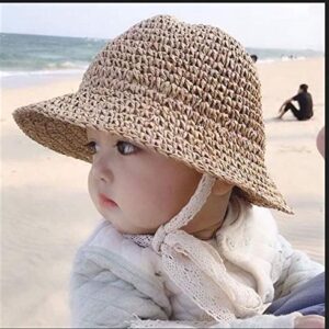 Little Girl Kids Summer Straw Hat,Toddler Wide Brim Floppy Beach Sun Visor Hat,Girl's Sun Hat (6-24 Months, Khaki z)