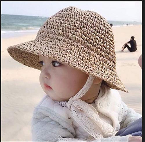 Little Girl Kids Summer Straw Hat,Toddler Wide Brim Floppy Beach Sun Visor Hat,Girl's Sun Hat (6-24 Months, Khaki z)