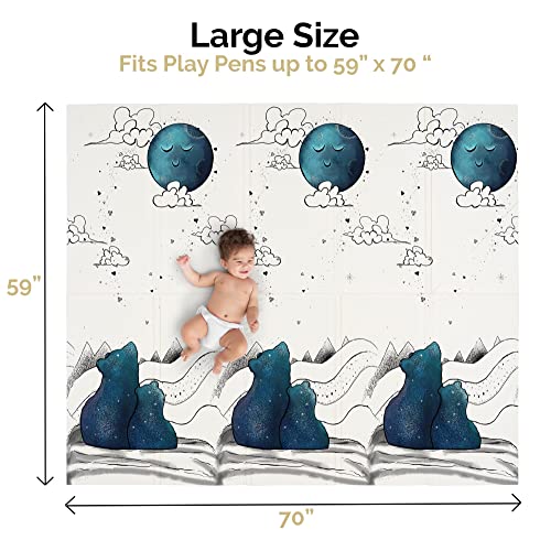 JumpOff Jo - Large Waterproof Foam Padded Play Mat for Infants, Babies, Toddlers, Play Pens & Tummy Time, Foldable Activity Mat, 70 in. x 59 in. - Galaxy Bears