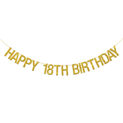 INNORU® Happy 18th Birthday Banner - Gold Glitter 18th Theme Letters Hang Bunting - 18th Birthday Party Decorations Supplies