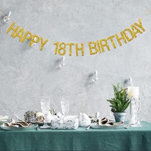 INNORU® Happy 18th Birthday Banner - Gold Glitter 18th Theme Letters Hang Bunting - 18th Birthday Party Decorations Supplies