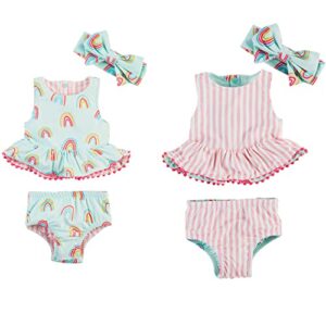 mud pie girls reversible swimsuit & headband set, rainbow, 6-9 months