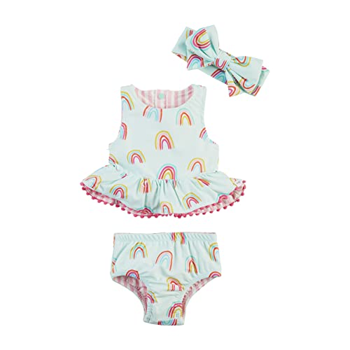 Mud Pie Girls Reversible Swimsuit & Headband Set, Rainbow, 6-9 Months