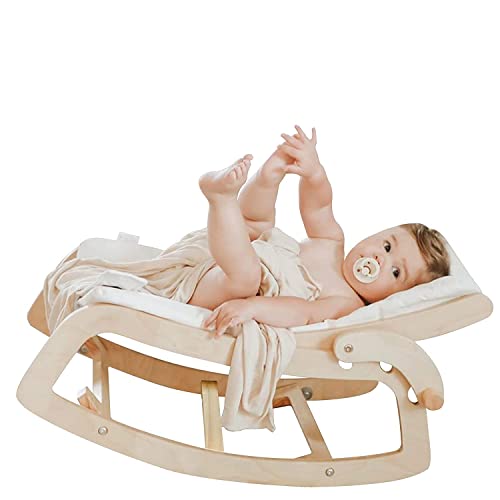 Little Dove Baby Bouncer 3-in-1 Convertible Wooden Recliner and Rocker Chair for Toddler - with Removable Cushion, Seat Belt and Booster