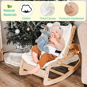 Little Dove Baby Bouncer 3-in-1 Convertible Wooden Recliner and Rocker Chair for Toddler - with Removable Cushion, Seat Belt and Booster