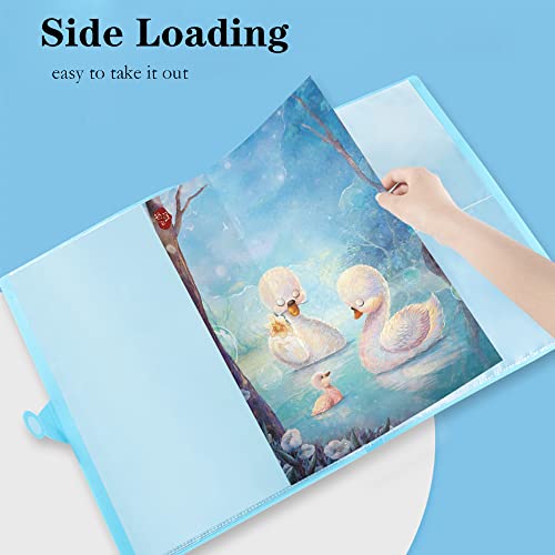 MH4D A3 Plastic Art Portfolio Bag, Large Waterproof Folder Document Organizer with 30 Pags Clear Pocket Protectors Handle, Artwork Report Sheet Letter Poster Storage Bag for School Office