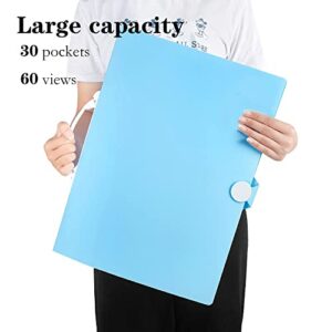 MH4D A3 Plastic Art Portfolio Bag, Large Waterproof Folder Document Organizer with 30 Pags Clear Pocket Protectors Handle, Artwork Report Sheet Letter Poster Storage Bag for School Office