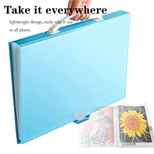 MH4D A3 Plastic Art Portfolio Bag, Large Waterproof Folder Document Organizer with 30 Pags Clear Pocket Protectors Handle, Artwork Report Sheet Letter Poster Storage Bag for School Office