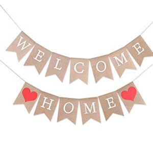 Welcome Home Burlap Banner - Personalized Welcome Home Banner, Homecoming Party Banner,Welcome New Home,Housewarming Party Decoration (Welcome Home Banner)