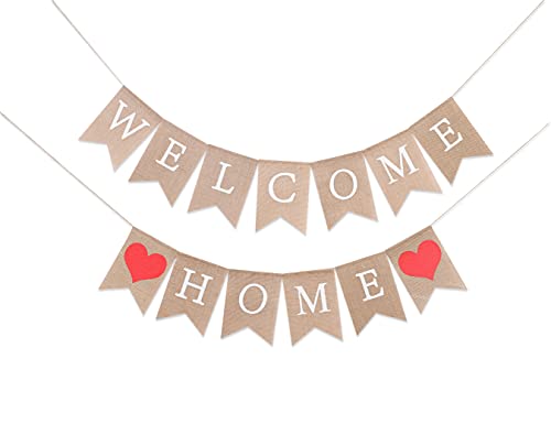 Welcome Home Burlap Banner - Personalized Welcome Home Banner, Homecoming Party Banner,Welcome New Home,Housewarming Party Decoration (Welcome Home Banner)