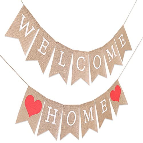 Welcome Home Burlap Banner - Personalized Welcome Home Banner, Homecoming Party Banner,Welcome New Home,Housewarming Party Decoration (Welcome Home Banner)